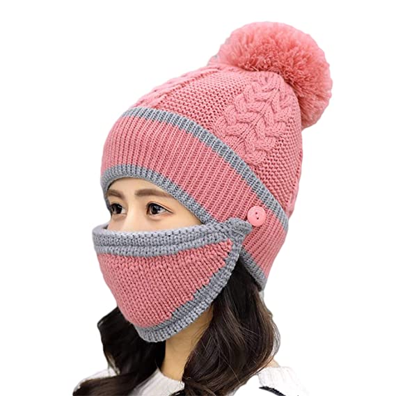 Women's Slouchy Knit Knitted Topi Scarf Mask 3-Piece Set for Winter Comfort