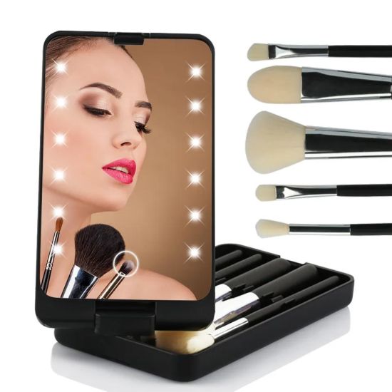 Makeup brush set with Led mirror light
