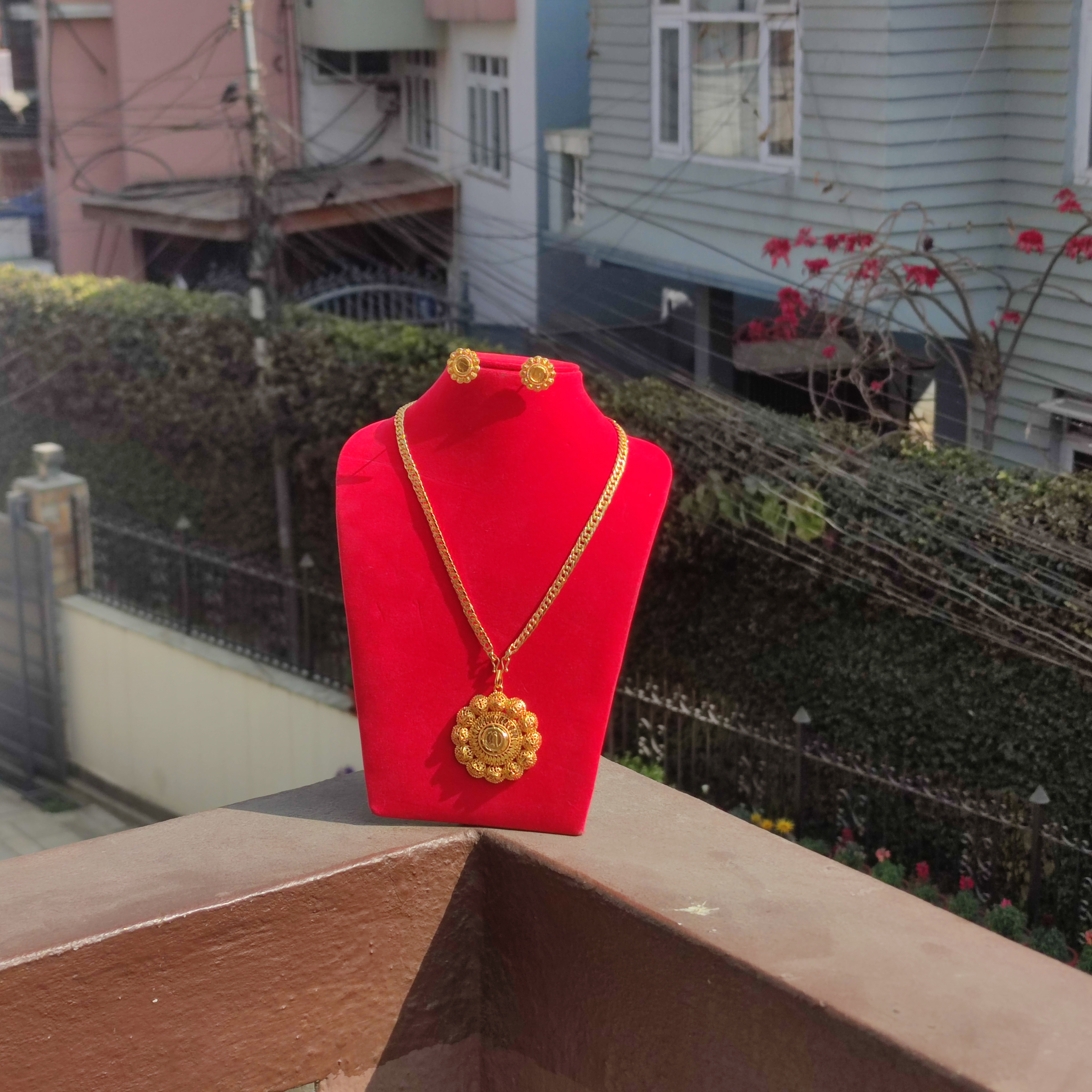 Gold Plated Panchadhatu Traditional Pendant Necklace Set