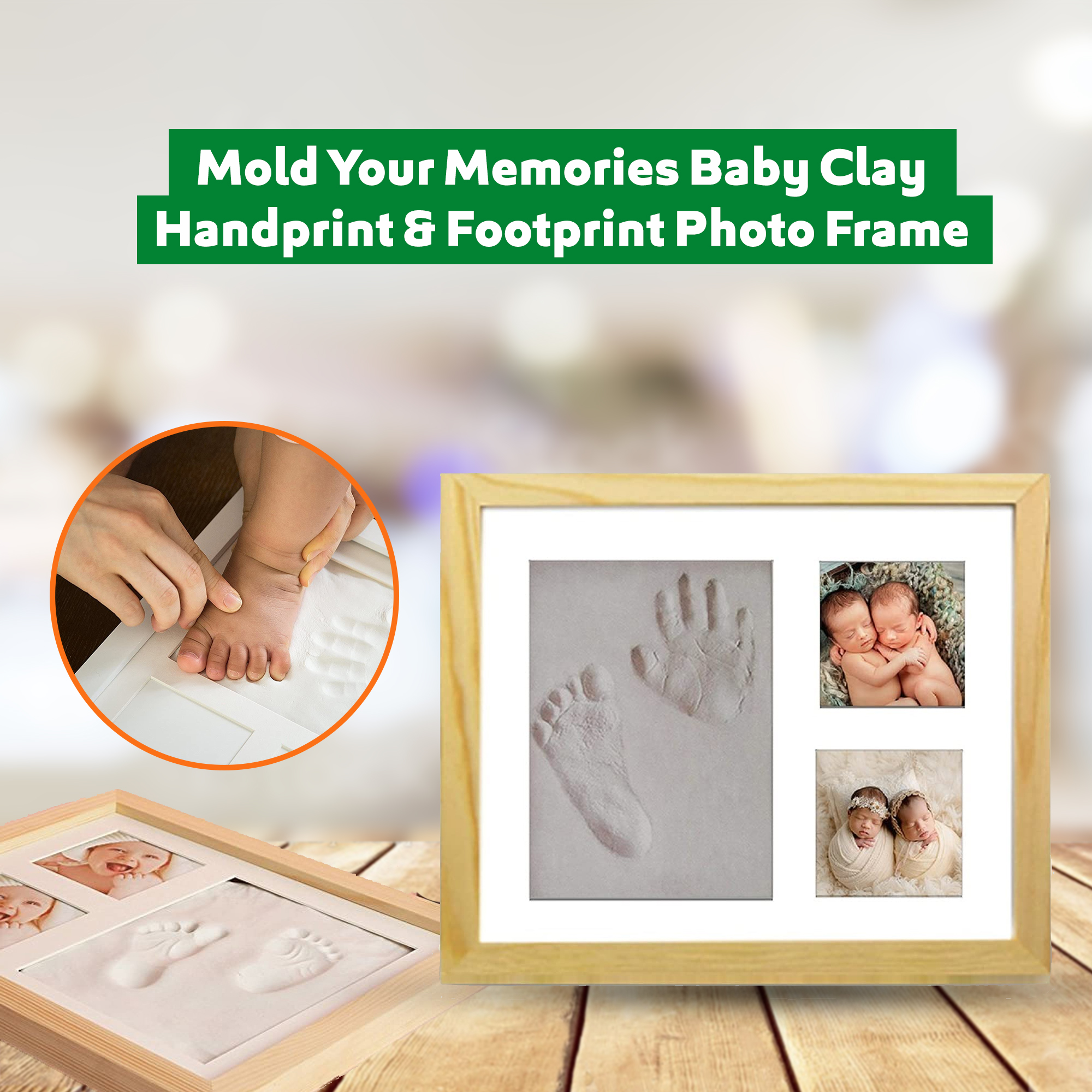 Mold Your Memories Newborn Baby's Clay Handprint and Footprint Photo Frame